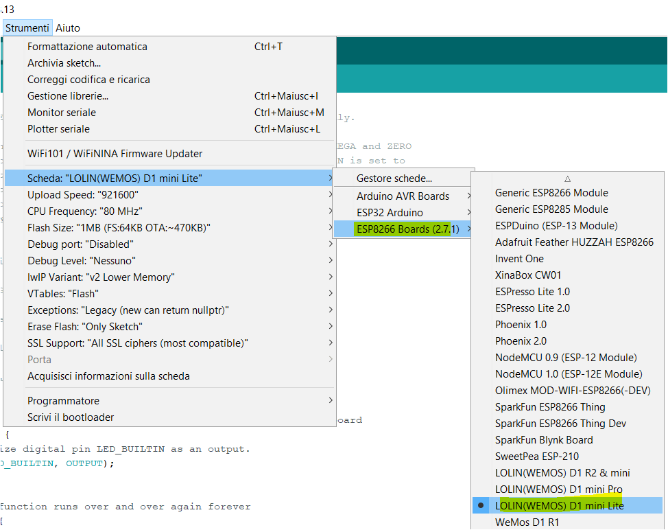 Come programmare ESP8266 con l'IDE di Arduino